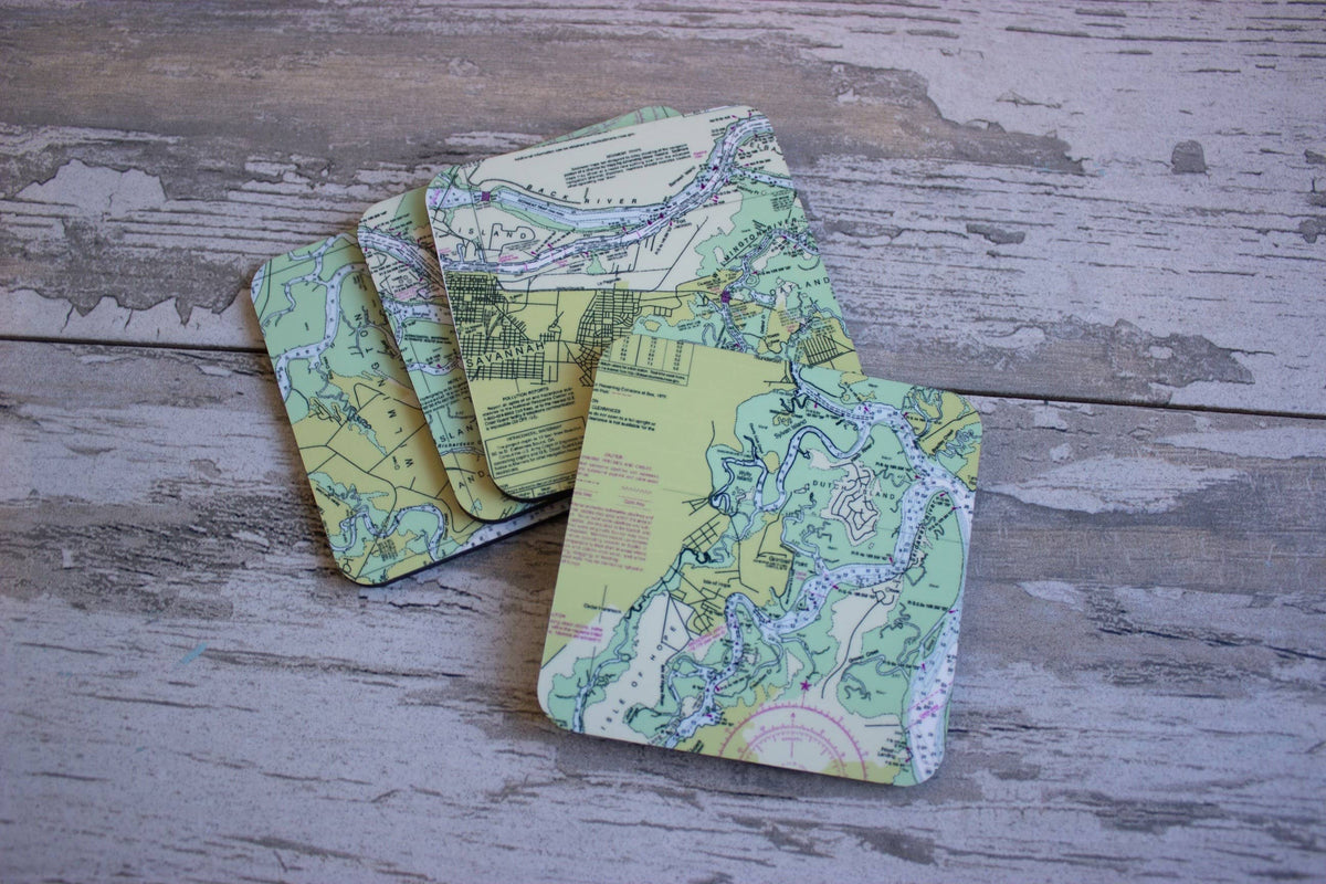 Nautical Map Coasters with Cork Backs – Blue Poppy Designs